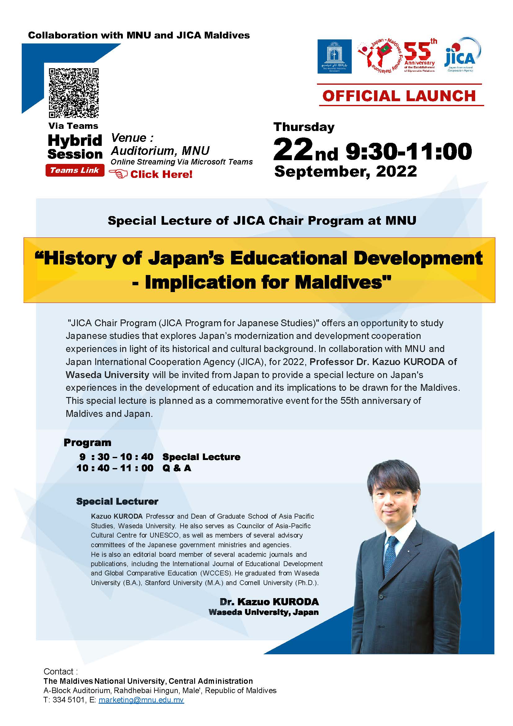 Special Lecture of JICA Chair Program at MNU - The Maldives National ...